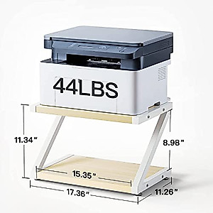 HUANUO Printer Stand, Desktop Stand for Printer, Printer Stand with Storage, Desktop Shelf with Anti-Skid Pads, Printer Table Organizer, Printer Shelf w/ 2 Tier Tray & Hardware & Steel (Light Wood)