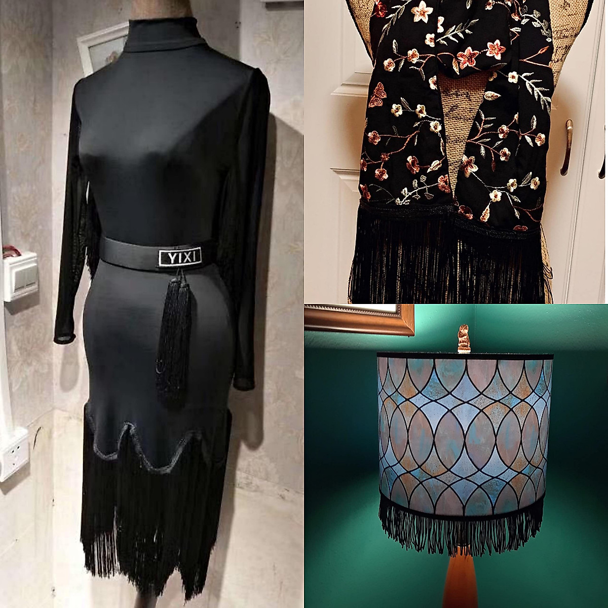 Nonmol Black Fringe Trim Tassel Sewing Trim 6Inch Width 10 Yards Long for Clothes Accessories Latin Wedding Dress DIY Lamp Shade Decoration (Black)