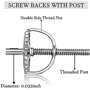 14K Gold Screw On Earring Backs,925 Stering Silver Threaded Screw Earring Backs for Diamond Studs,Hypoallergenic Earring ScrewBacks Fit Post Sizes 0032"（3Pair）