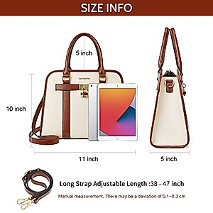BOSTANTEN Women Leather Handbags Fashion Designer Purses Two Tone Satchel Top Handle Bags with Crossbody Strap,Beige