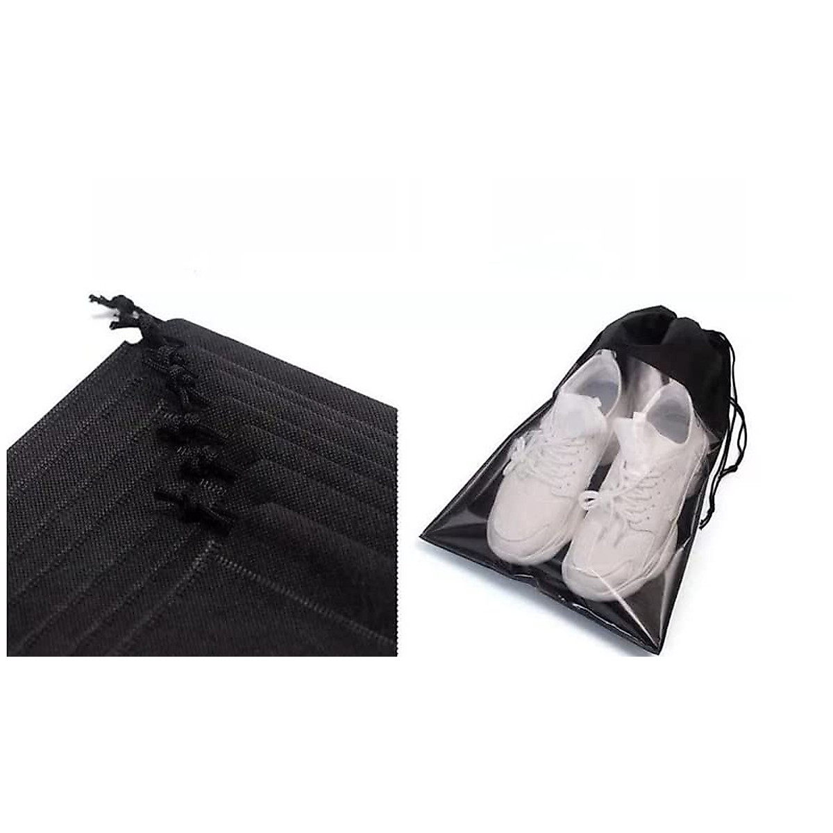 10 Pack 5 Size Handbag Storage Organizer,Purse Cover Hanging Closet Organizer, Space Saver Storage with Viewable Window, Reusable Shoe Bags for Travel, Drawstring Bag for School Trip (Black)