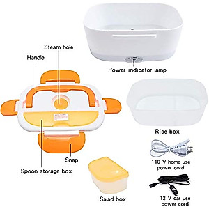 VIGIND Electric Lunch Box 2 in 1, Portable Food Warmer Heating,Food-Grade Container, 12V 110V 40W Adapter, Car Truck Home Work Use, Spoon and 2 Compartments Included (orange)