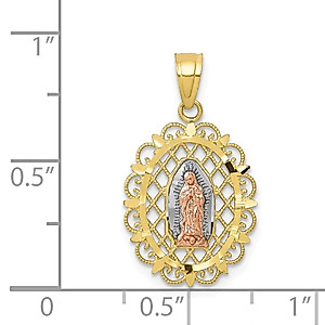 Solid10k Two-tone Gold Filigree Our Lady Of Guadalupe Pendant -13mm x 22mm - virgen de guadalupe - Religious Mexican Necklace