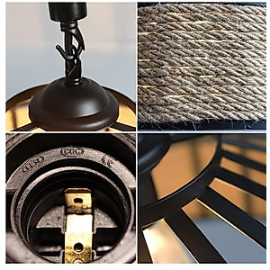 KEFA Battery Operated Pendant Light with Remote,Hemp Rope Chandelier Pendant Lights Kitchen Island No Hardwired,Cordless Hanging Lights for Living Room，Restaurant (Size : 1 Pack)