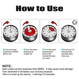 QUEEN KING Kitchen Timer Magnetic,Visual Timer for Kids,60-Minute Visual Countdown Timer with Loud Alarm,Magnetic Back & Stainless Steel Face,Kitchen Timer Manual for Study,Cooking,Baking