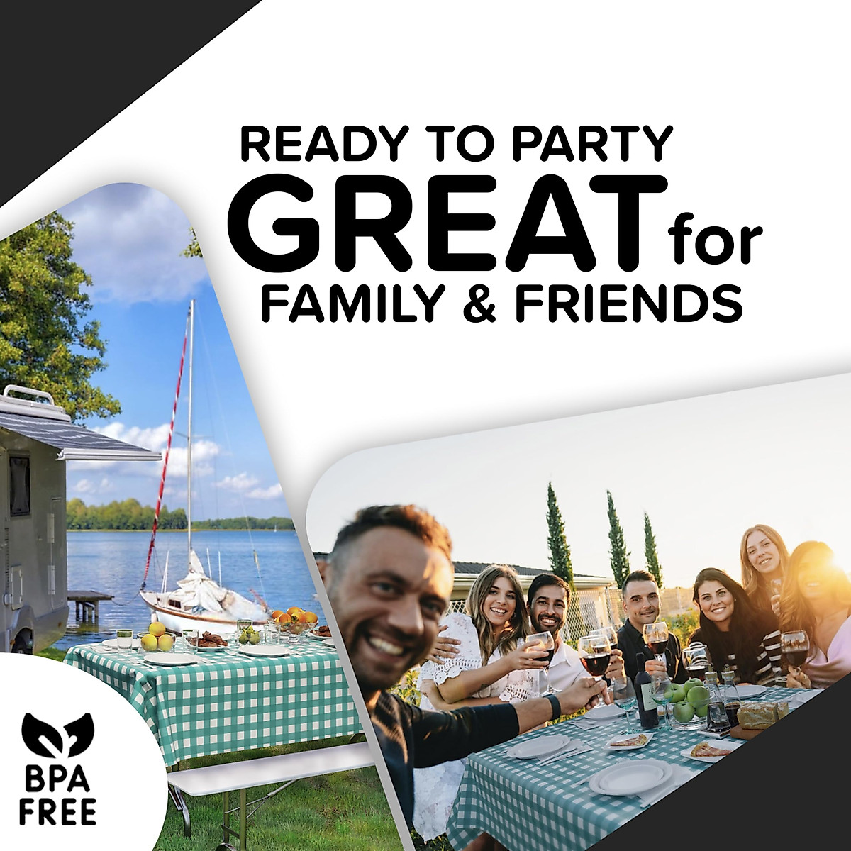 Exquisite Picnic Table Cover - 12 Pack Premium Rectangle Plastic Tablecloth - Teal & White Checkered BBQ Plastic Table Cover - Gingham Checkerboard Disposable Plastic Tablecloth 54" x 108" Rectangle