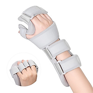 Fanwer Stroke Resting Hand Splint - Night Immobilizer Wrist Finger Brace for Flexion Contractures, Functional 5 Finger Stabilizer Wrap - for Muscle Atrophy Rehab, Arthritis, Carpal Tunnel Pain(Grey)