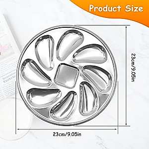 UOIENRT 3 Pack Oyster Plate, Stainless Steel 8 Slots Oyster Grill Pan with Center Slot Multi-Functional Grill Pan for Oysters and Scallop, Sauce and Lemon(Silver)