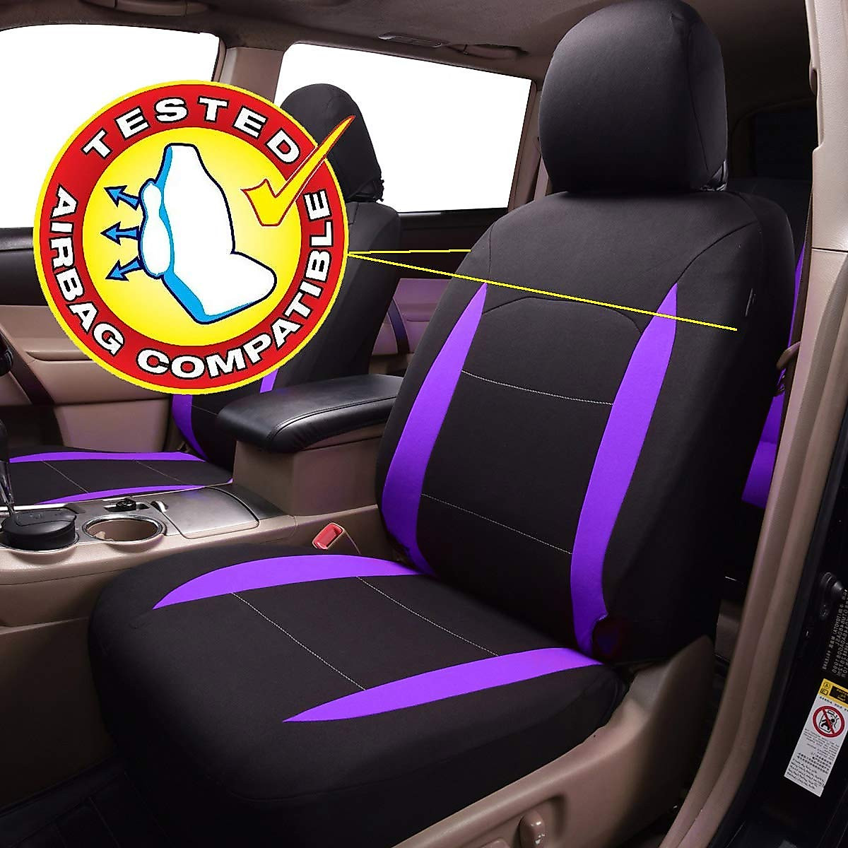 Flying Banner Car Seat Covers Front Seats Rear Bench Polyester car seat Protectors Easy installations Rear Bench Split Classic Man Lady Truck (Full Set - Low Back, Black Purple)…