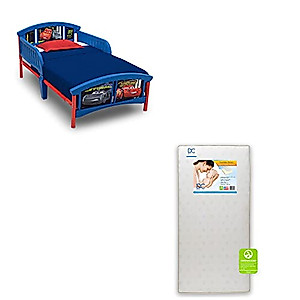 Delta Children Plastic Toddler Bed, Disney/Pixar Cars with Twinkle Stars Crib & Toddler Mattress