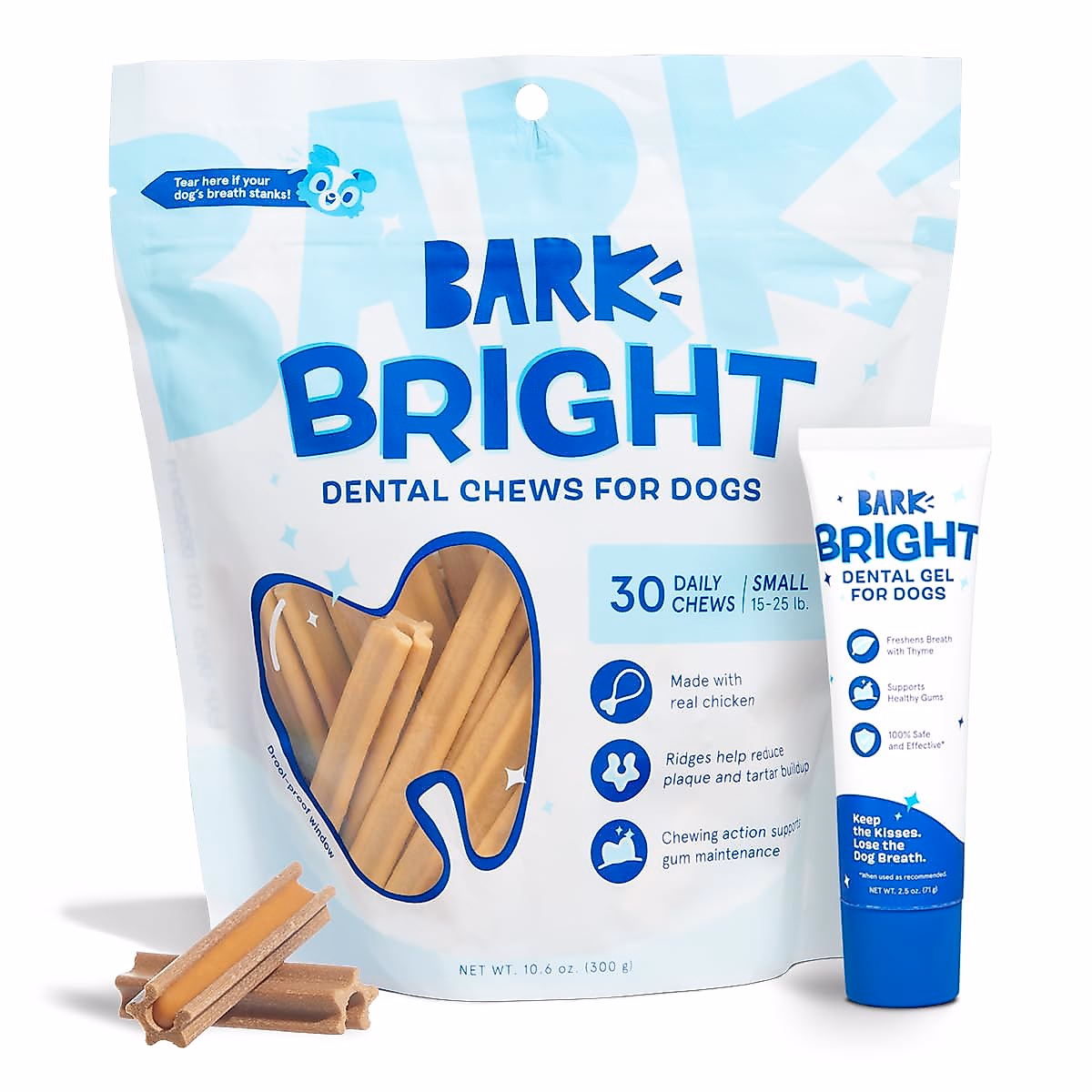 Bark Bright Original Dog Dental Kit - 30 Teeth Cleaning Chew Sticks & Toothpaste - Small Breeds