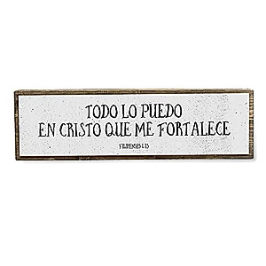 ANVEVO Todo Lo Puedo En Christo Que Me Fortalece – Spanish Bible Verse – mensajes cristianos para decorar - Metal and Wood Sign