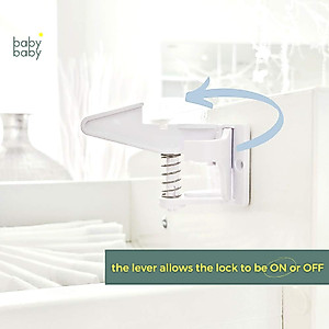 Baby Proofing Cabinet Locks (12 Pack) Includes Drawer Latch + 6 Wall Plug Covers - Adhesive Easy Installation Cabinet Locks For Babies (White)