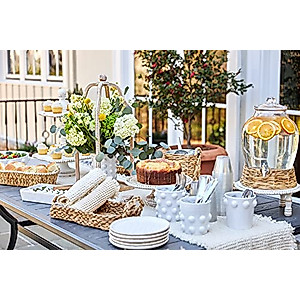 Mud Pie White Beaded Pedestal Trays, small 4" x 10" dia | large 5" x 12" dia