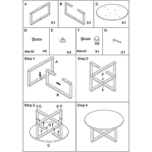Coral Flower Round Coffee, Industrial Style Cocktail Table, Durable Metal Frame, Easy to Assemble, for Living Room, Rustic Brown