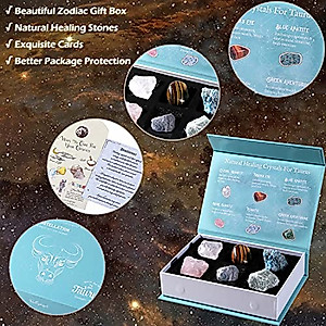 Taurus Zodiac Crystals, Spiritual Gifts for Women, Zodiac Sign Healing Stones Set, Mothers Day Birthday Ideas Gifts for Her Mom Sisters Friends, Healing Crystals Stress Relief Gifts