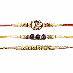 Palak Global Rakhi Bracelet for brother, Unique Design Bhabhi, Sister, Father and celebration with Family, Raksha Bandhan holy Rakhi. (Rakhi Bro Stone - Set of 3, Small) (PLK12)