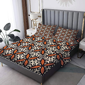 Flower Sheets Full Size, Floral Retro Bed Sheets, Patterned Bedding Sheets & Pillowcases 4 Piece Set - Soft Microfiber Deep Pocket Fitted Sheet & Flat Sheet & 2 Pillow Cases S3-&-133