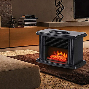 5.7 Inch Height Freestanding Electric Fireplace Stove Heater with Realistic 3D Dancing Flame Effect, 1KW 110V Fast Heating Mini Stove Heater for Small Indoor Places with Overheat Protection, Black