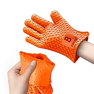 BYDUOU Grilling Gloves Heat Resistant BBQ Gloves Kitchen Silicone Oven Gloves Safe Handling of Hot Food Pots and Pans for Barbecue Cooking Baking(Orange)