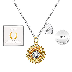 TOLOWOBK 925 Sterling Silver Necklace for Women, Gifts for Women Mom Birthday Gifts from Daughter, Personalized Mom Daughter Christmas Gifts Love Knot Sunflower Necklace for Women
