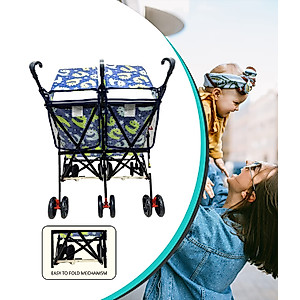 AmorosO Twin Lightweight Umbrella Stroller - Easy to Clean Stroller - Baby Stroller with Four Wheels - Travel-Ready Stroller - with Extra Storage - Sunlight and Light Rain Protection - Black