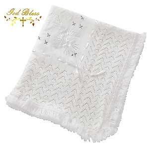 Booulfi Baby Christening Blanket Newborn Unisex Baptism White Baby Blanket Shawl Knitted Baptism Blankets for Babies