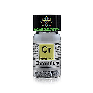 Chromium Metal Element 24 Cr Sample 5 Grams 99.8% Pure Shiny Pieces in Labeled Glass Vial