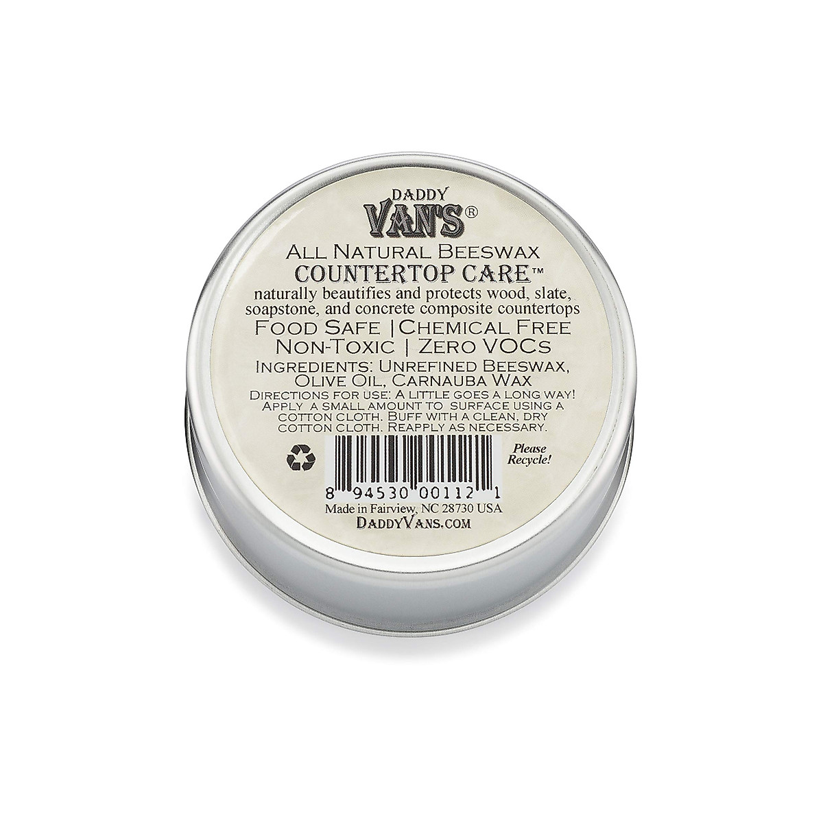 Daddy Van's® All Natural Beeswax Countertop Care for Soapstone, Slate, Concrete Composite and Butcher Block Counter Tops - Food Safe, Chemical-Free and Non-Toxic - 6 Oz. Tin