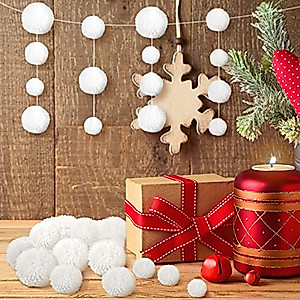 50 Pieces Valentines Pom Poms Craft Pompom Balls Pom Pom Balls Fake Snowballs Fuzzy Balls Pompom Puff Balls for Kids Art DIY Creative Valentine's Day Crafts Decorations (White, Multi Size)