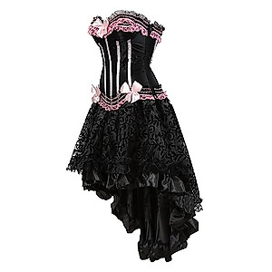 Women's Lace Bow Tie Solid Color Retro Medieval Ball Patchwork Puffy Skirt Set