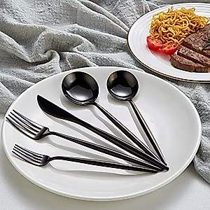 Locci 20 Pieces Silverware Set, Modern Flatware Set for 4,18/10 Stainless Steel Cutlery Set Dishwasher Safe (L.black)