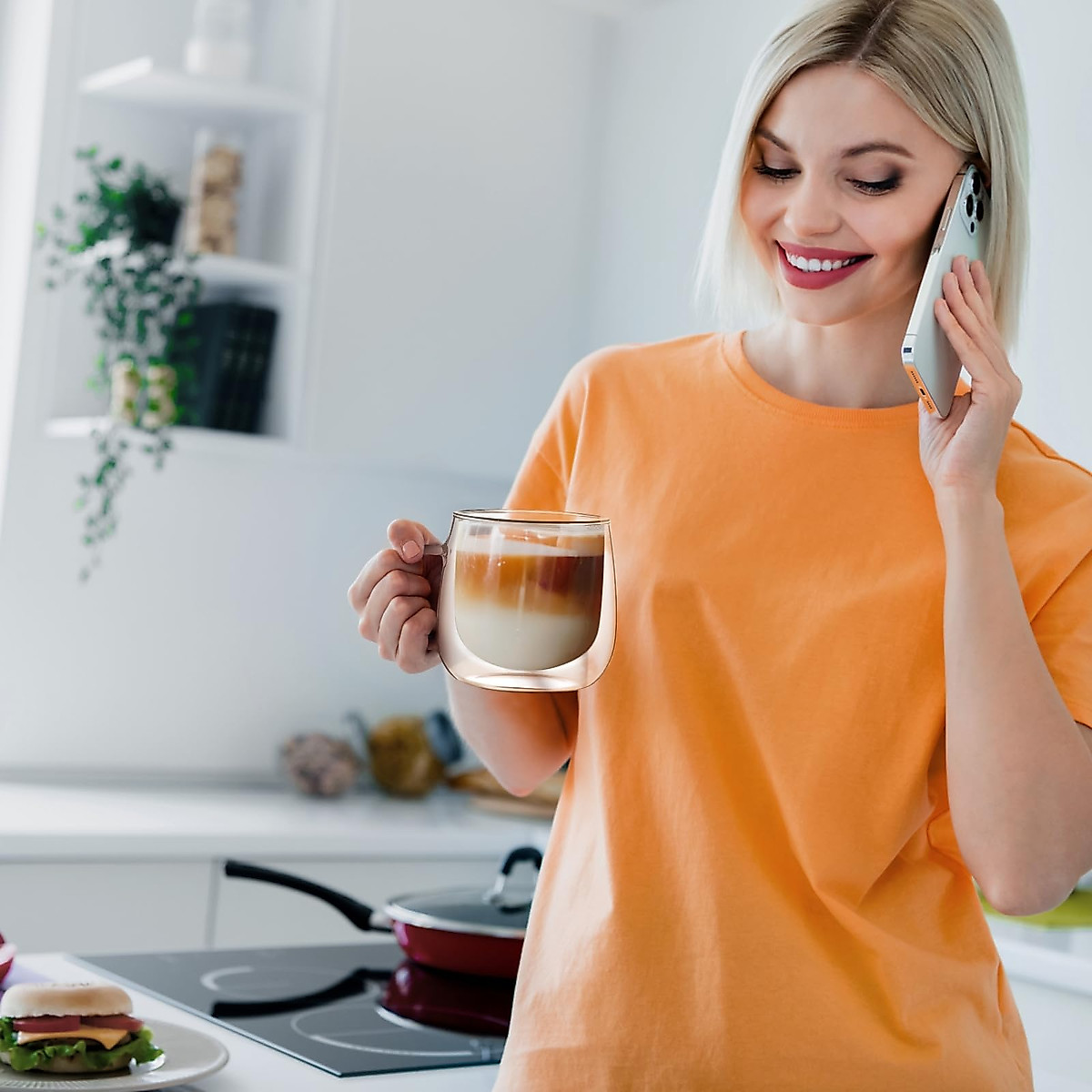 WEECHUNG 16oz Double Wall Glass Coffee Mugs Set of 2, Clear Coffee Mug, Insulated Glass Coffee Cups, Glass Mugs with Handles, Large Coffee Mug for Cappuccino, Americano, Tea