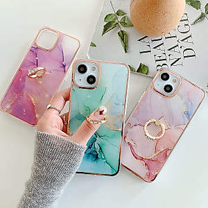 CCSmall Marble Pattern Case for OnePlus Nord N20 with 360°Ring Holder Kickstand, Ultra Slim PC Material Shockproof Protective Girls Women Case Cover for OnePlus Nord N20/Oppo Reno 7Z DLS Rose Gold