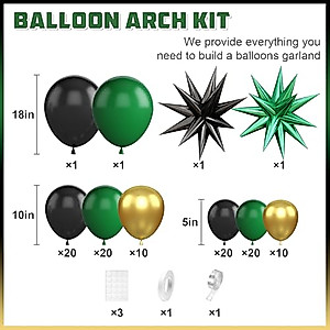 Green Black Balloon Arch Kit,Balloon Garland with Black Green Star Foil Balloons Metallic Gold Balloons for Birthday Anniversary Graduation Wedding New Year Party Decoration