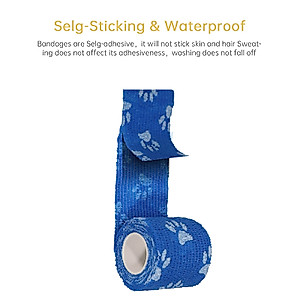 Risen Self Adhesive Bandage Wrap 6 Pack,2”x 5 Yards Medical Tape for Christmas Gifts,Gauze Rolls First Aid Vet Wrap Adherent Bandages for Sports,Dogs Pet(Blue Paw)