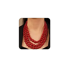 YERTTER Vintage 1920s Large Red Pearl Collar Choker Necklace Earrings Set Simulated Pearl Statement Necklace Multi Strand Pearl Necklace Costume Jewelry Chunky Pearls Necklaces for Women Wedding Jewelry (Red)