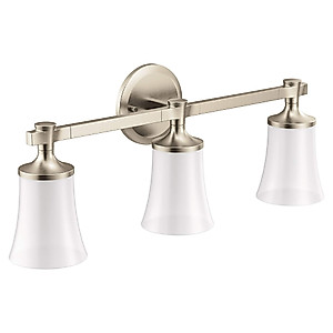 Moen YB0363BN Flara 3-Light Dual-Mount Bath Bathroom Vanity Light Fixture with Frosted Glass, Brushed Nickel
