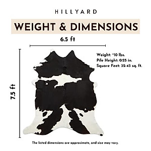 Hillyard Cowhide Rug Premium Black and White Real Handcrafted Grade A Natural Cowhide Rug - Sustainably Sourced and Lasts Longer Black and White Extra Large Cut - 7.5 x 6.5 ft