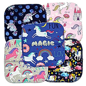 2 Ply Printed Flannel 8x8 Inches Set of 5 Little Wipes Unicorn Fantasy