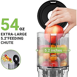 AMZCHEF Cold Press Juicer, Juicer Machines - 5.2" Large Feed Chute for Whole Fruits & Vegetables, Stainless Steel Slow Masticating Juicer Easy to Clean, Large Auger, Double Strainers, Silver