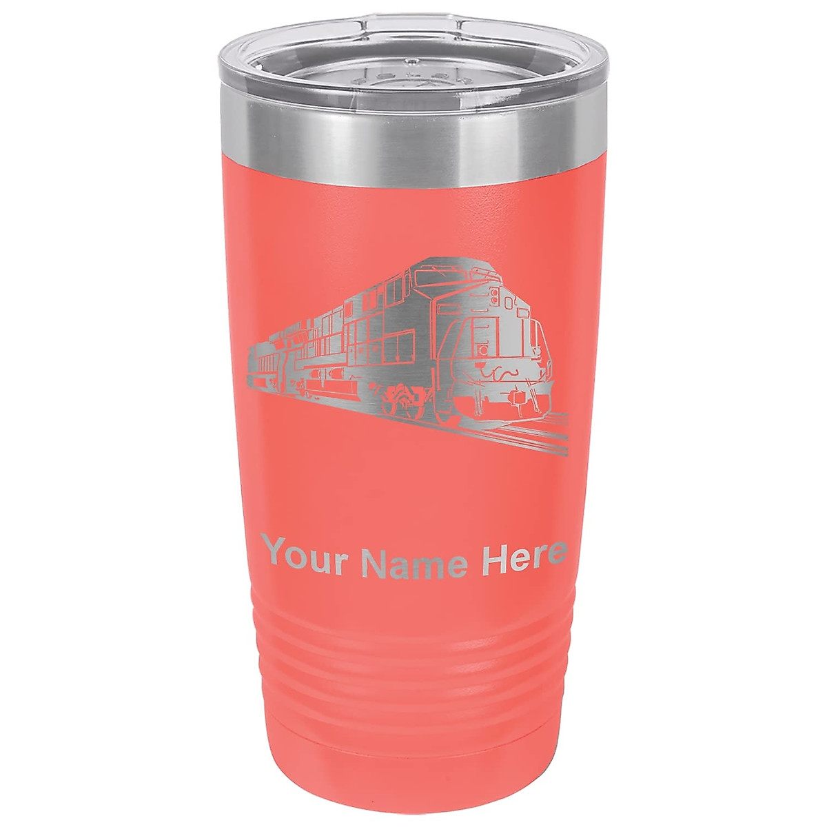 LaserGram 20oz Vacuum Insulated Tumbler Mug, Freight Train, Personalized Engraving Included (Coral)