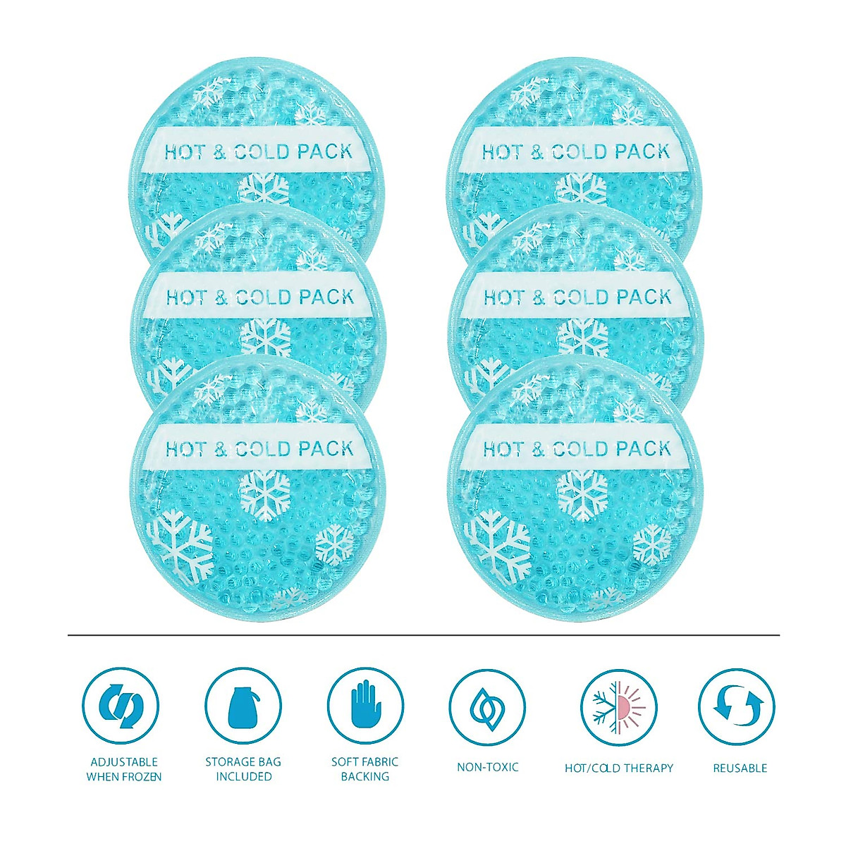 OLESILK Small Hot Cold 6 Packs, Reusable Round Gel Beads Ice Pack with Cloth Backing, Hot and Cold Therapy for Breastfeed Injury, Kids Pain Relief, Headache, Tired Eyes, Wisdom Teeth, Sinus Relief