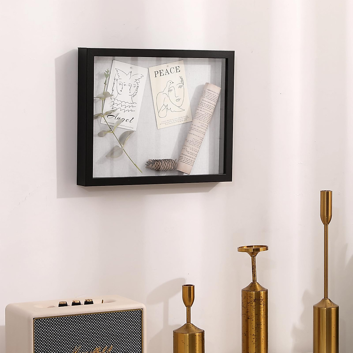 Muzilife Shadow Box Picture Frame with Linen Board Deep Wood Glass Display Case Ready to Hang Memory Box Baby Sports Memorabilia, Pins, Awards, Medals, Wedding, Tickets and Photos, Black, 2pcs 11X14