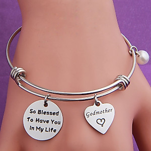 LQRI Godmother Gifts Godmother Bracelet So Blessed to Have You in My Life Expandable Wire Bangle Religious Jewelry Baptism Gift(so Blessed.)