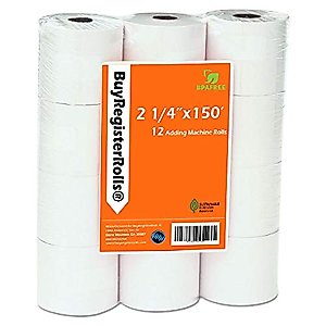 BuyRegisterRolls (12 Rolls) 2 1/4 x 150 ft White Adding Machine Tape Paper Rolls Premium One Ply Register / Adding Machine / Calculator Paper Rolls Printing Calculator 10 Key