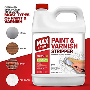 Max Strip Paint & Varnish Stripper 32oz - Paint Stripper for multiple layers of acrylic, latex, oil & water-based paints, varnishes. For wood, metal, masonry, plaster, tile, molding.