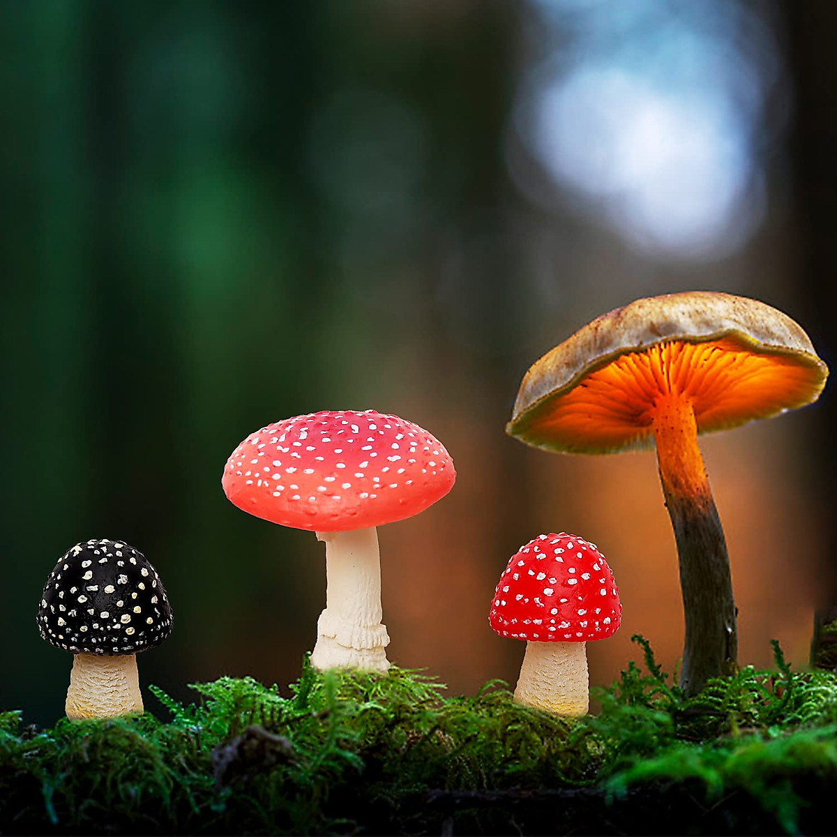 Hiawbon 6 Pcs Miniature Mushroom Figurine Plastic Mushroom Model Realistic Artificial Mushroom Fairy Garden Landscape Decoration Supplies