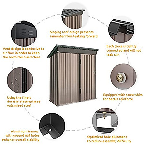 UDPATIO Outdoor Storage Shed 5x3 FT, Metal Garden Shed for Bike, Garbage Can, Tool, Lawnmower, Outside Sheds & Outdoor Storage Galvanized Steel with Lockable Door for Backyard, Patio, Lawn