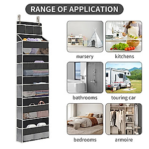 clbutge Over The Door Organizer, 5 Shelf Clear Hanging Storage with 5 Large Pockets 10 Mesh Side and 3 PVC Pockets, Heavy Duty Baby Organization for Pantry, Nursery, Bedroom, Stuffed Toys (Black)